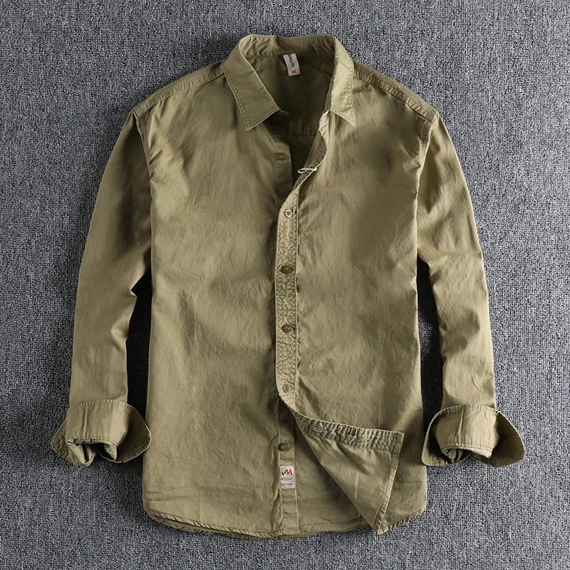 Brand Washed Vintage Cargo Tops Shirts Men Cotton Long Sleeve Shirt Top ...