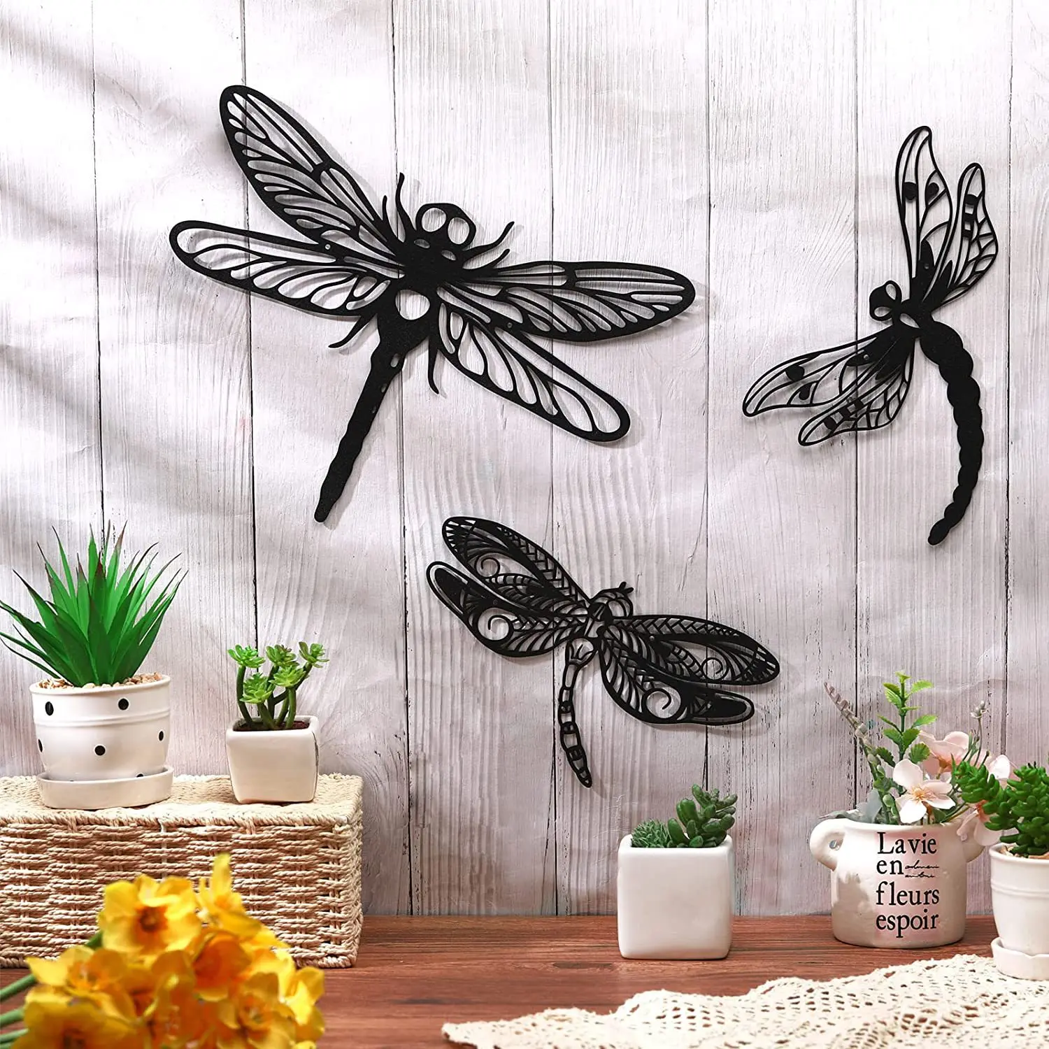 3 Pieces Metal Dragonfly Wall Decor Metal Fence Outside Hanging ...