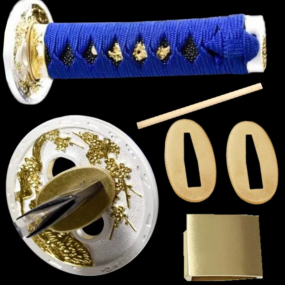 15cm-Blue-Ito-Handle-Tsuka-Tsuba-Fuchi-Kashira-Habaki-Menuki-Seppa-For ...