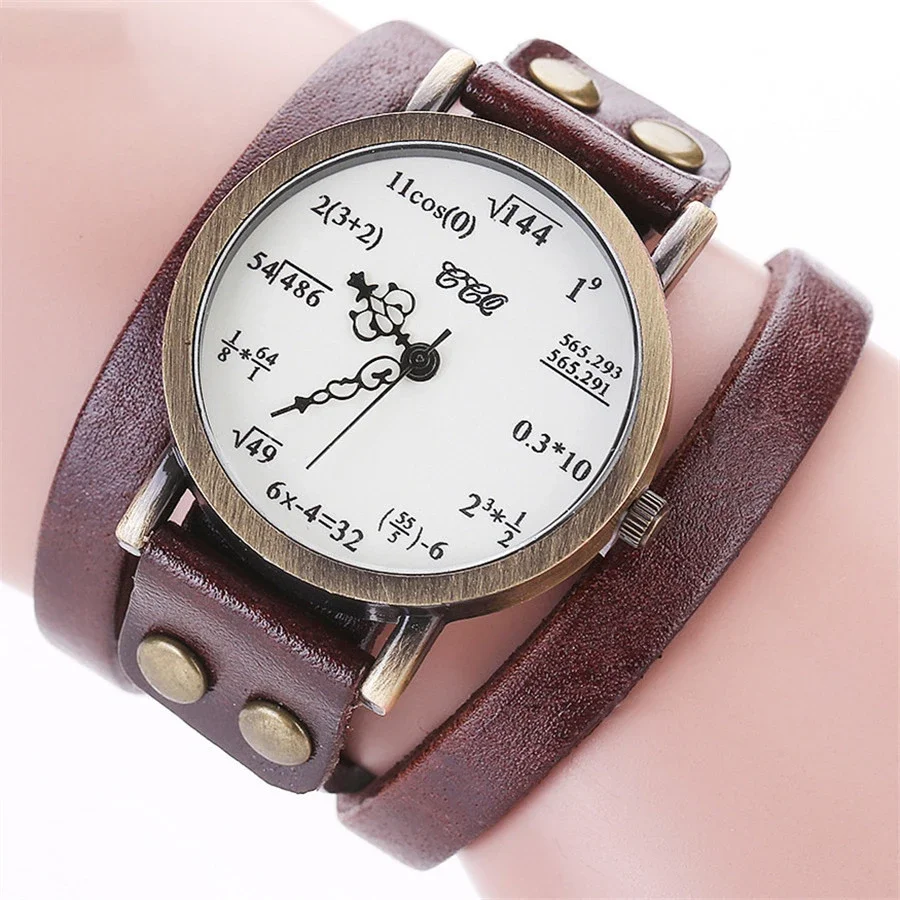 Vintage-Two-Loop-Cowhide-Leather-Bracelet-Watch-Mathematical-formula ...