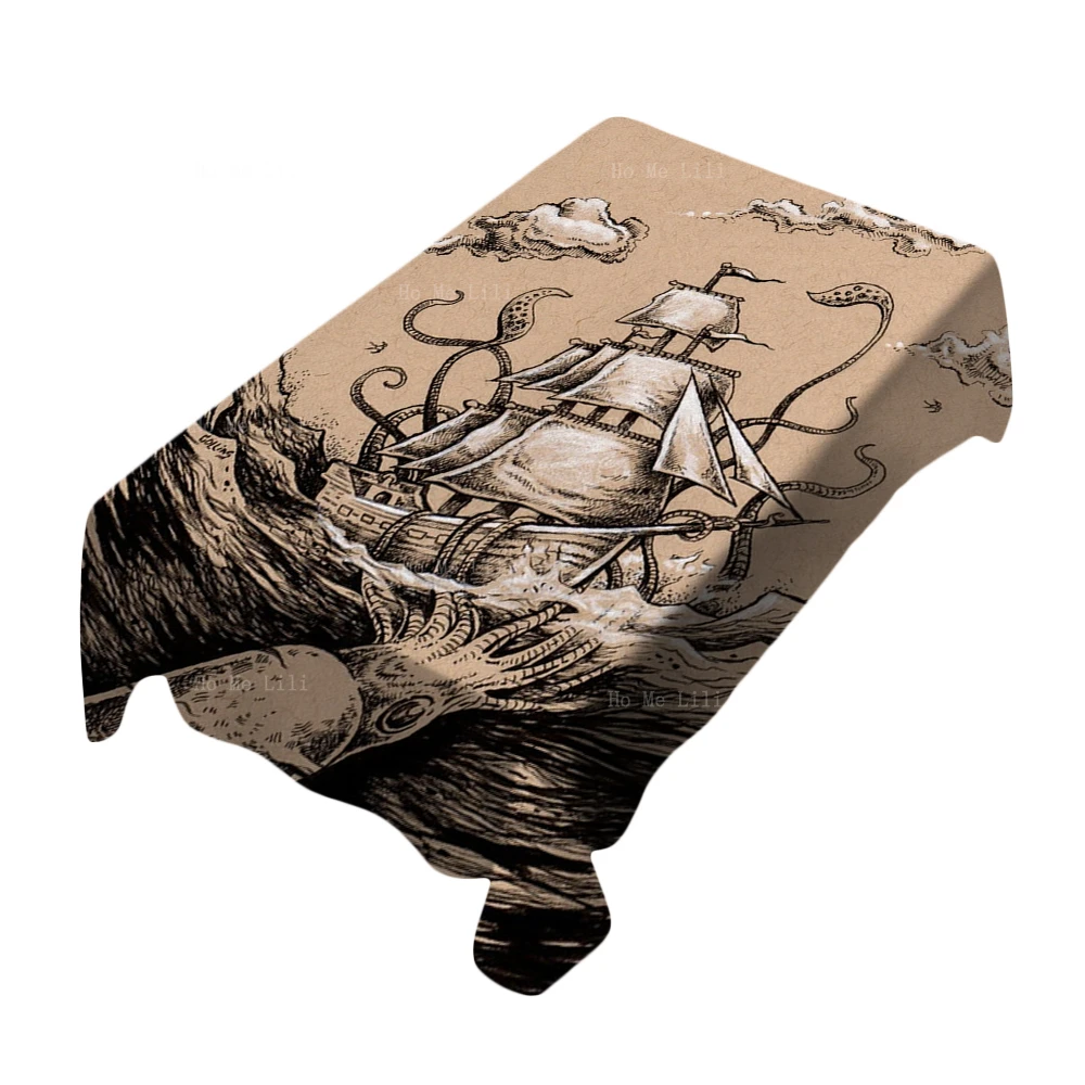 Squid Attacking Ship Drawing