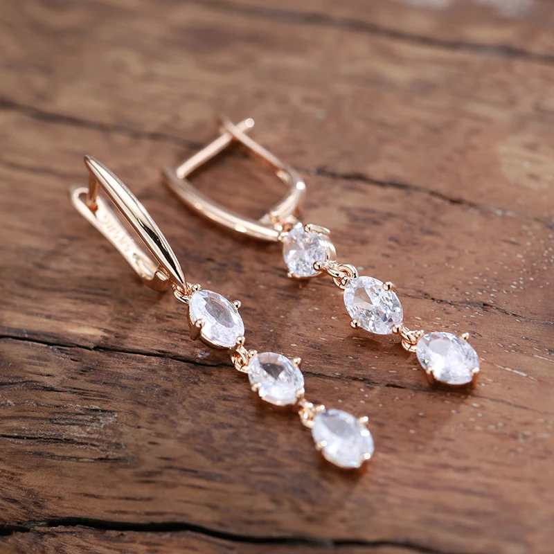 Wbmqda Sparkling Zircon Earrings For Women Simple Fashion 585 Rose Gold ...