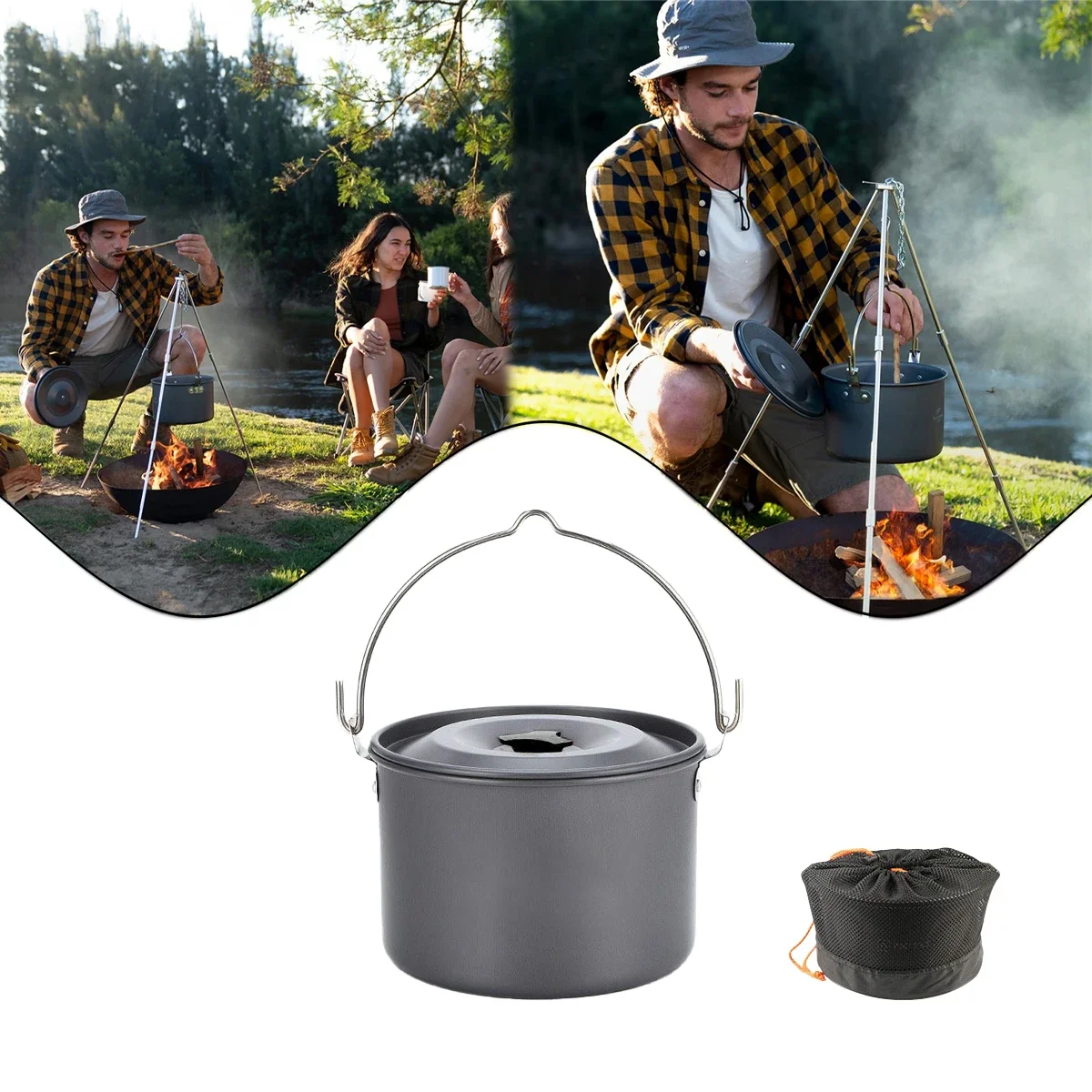 4L-Camping-Hanging-Pot-Cookware-Outdoor-Bowler-Tableware-4-6-Persons ...