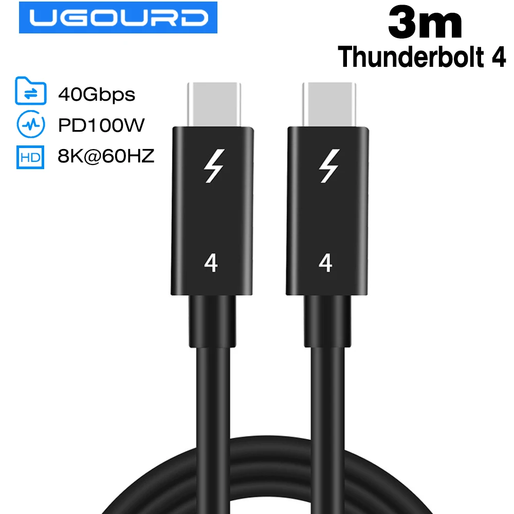UGOURD 3m Thunderbolt 4 coaxial cable USB4 type c to type c 40Gbps PD 100W Fast charging Cable ...