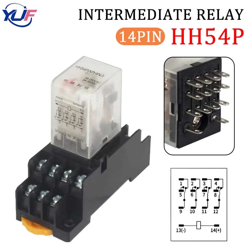 5PCS Relay MY4P HH54P Coil General DPDT AC110V 220V DC12V 24V Micro ...