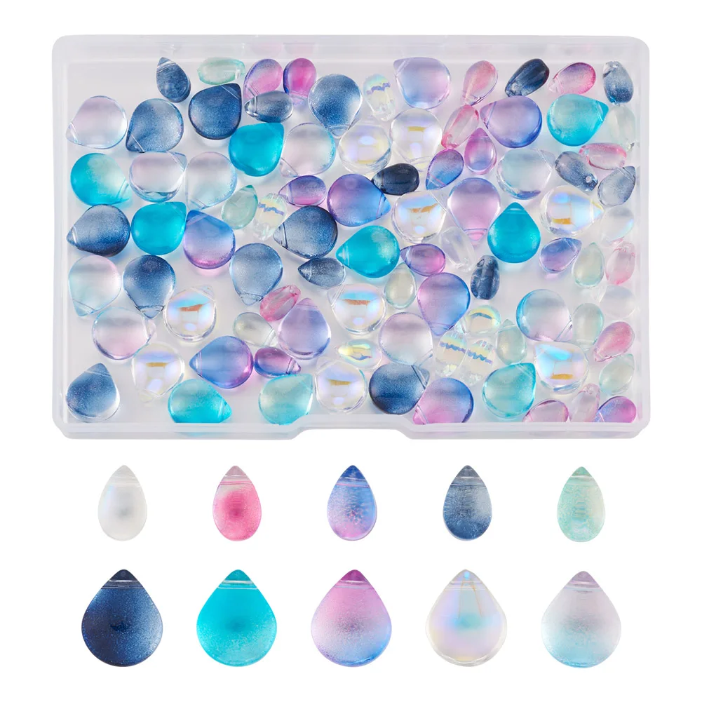 1-Box-Water-Drop-Two-Tone-Transparent-Glass-Beads-Charms-Mix-Color ...