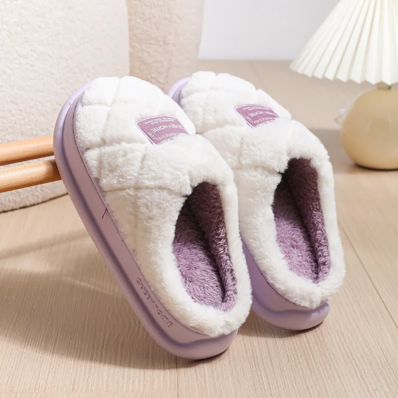 Evshine Women Fur Fluffy House Slippers Winter Warm Thick Sole Plush ...