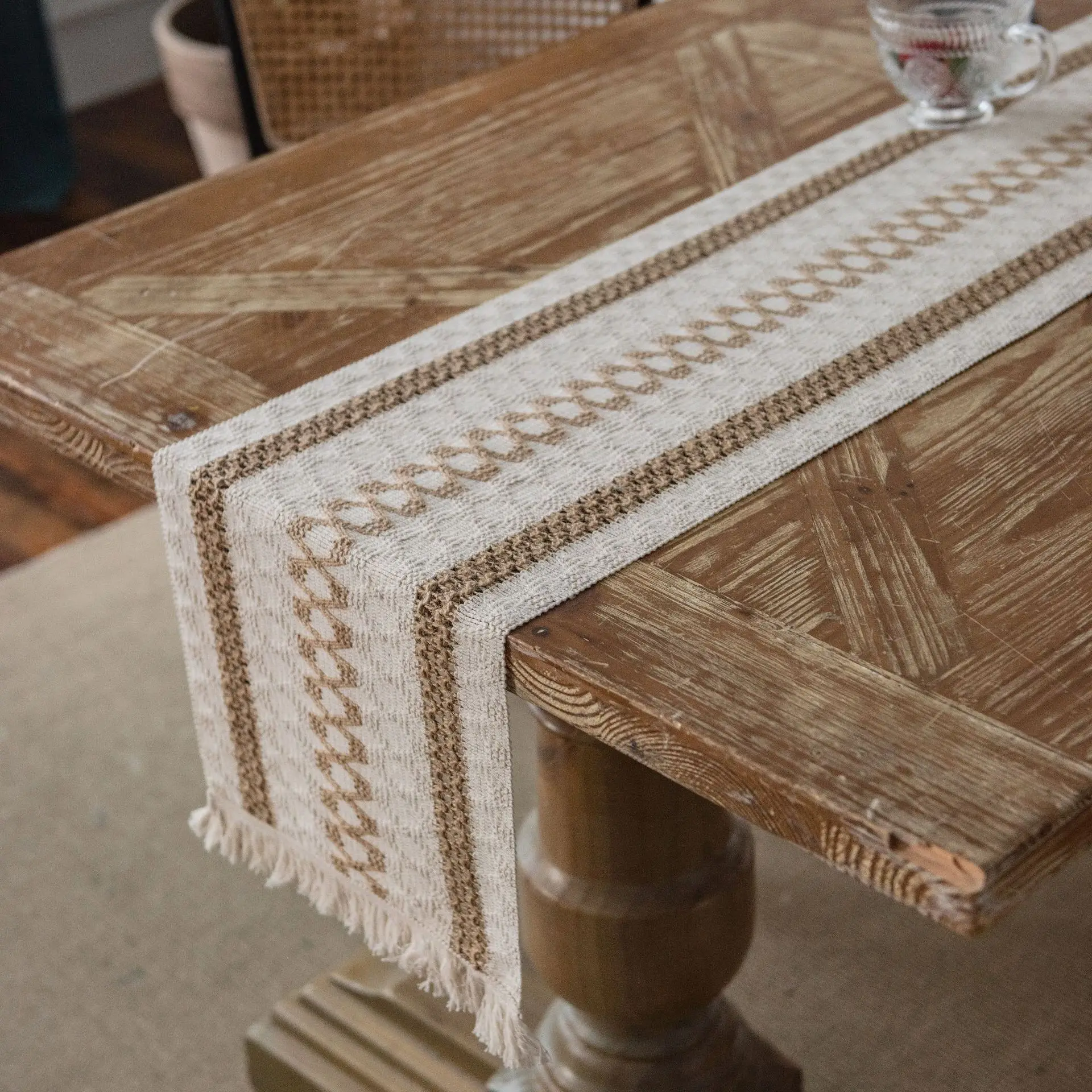 Boho-Cotton-Linen-Table-Runner-with-Tassels-Hand-Woven-Home-Party ...