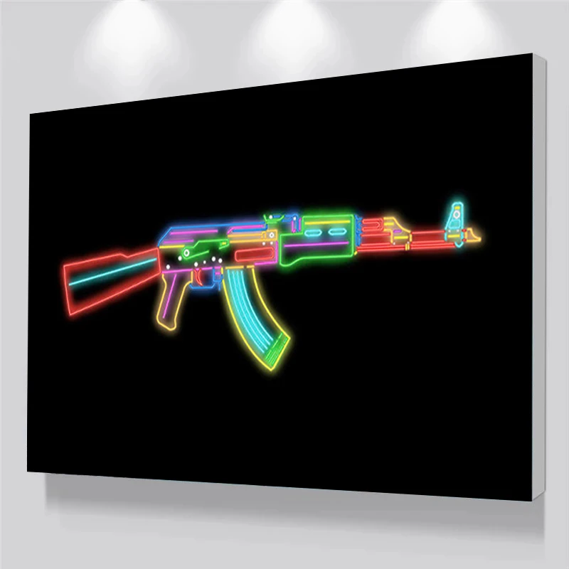Ak47-Neon-Effect-Poster-Print-Abstract-Colorful-Gun-AK-Assault-Rifle ...