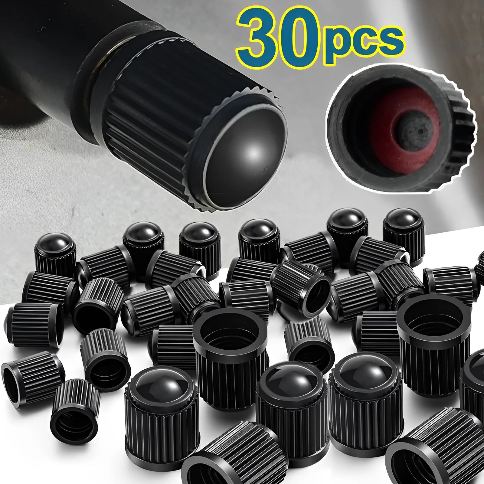 30PCS-Car-Tire-Valve-Plastic-Black-Bike-Tyre-Valve-Caps-with-O-Rubber ...