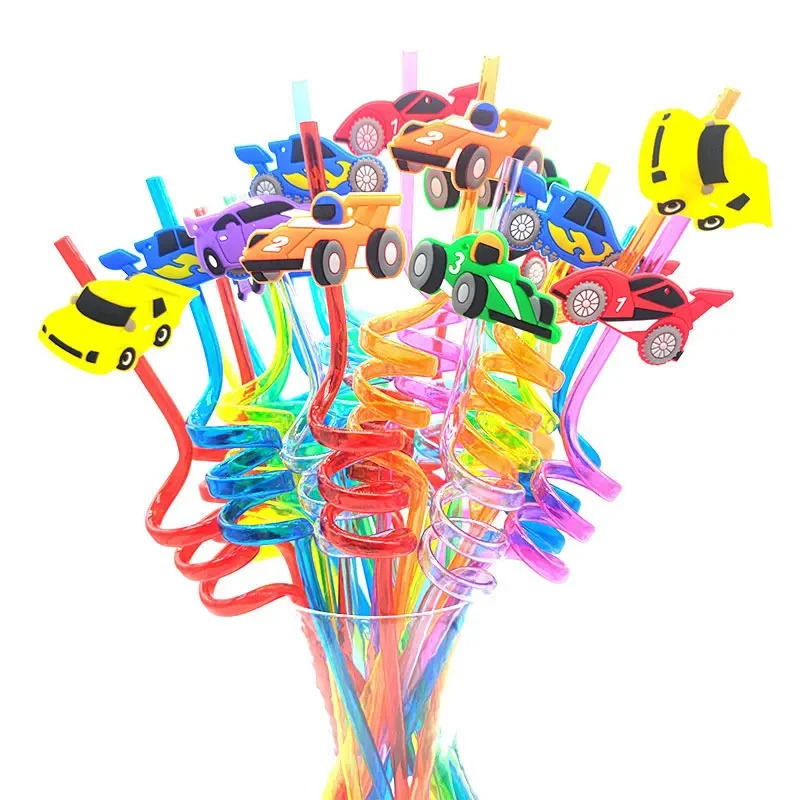 8pcs-26cm-Racing-Kids-Party-Themed-Straws-Reusable-Car-Plastic-Helical ...