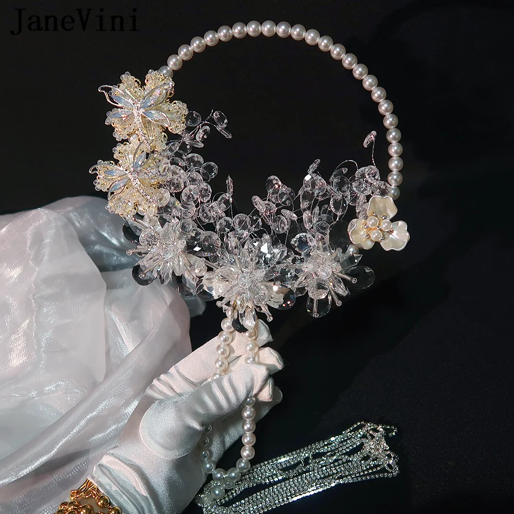 JaneVini 2023 Bling Crystals Chinese Bridal Fan Bouquets Handmade ...