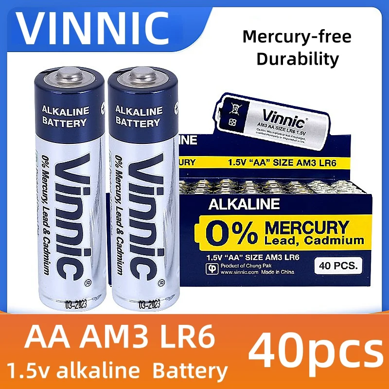 40pcs-Vinnic-AA-Battery-1-5v-SUM3-R6-2500mAh-aa-alkaline-Dry-Batteries ...