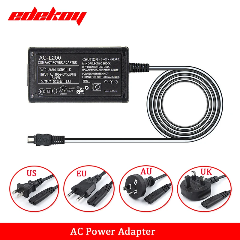 AC-L200C/B/D L25B 100V-240V AC Power Adapter Camcorder charger DC8.4V1 ...