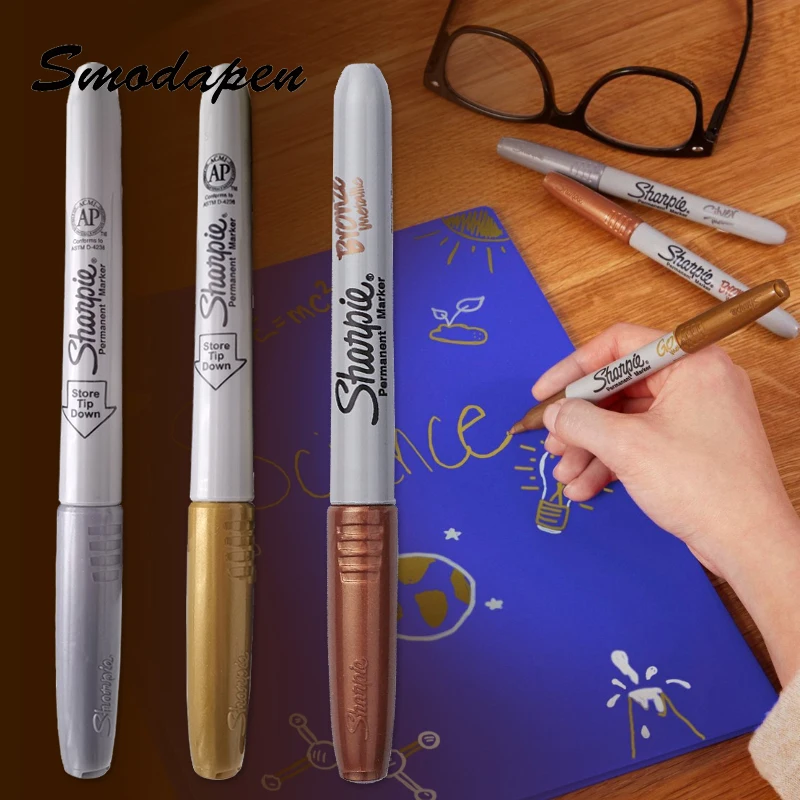 3-Pcs-Lot-Sharpie-Metallic-Marker-Pen-39100-Oil-based-Waterproof ...
