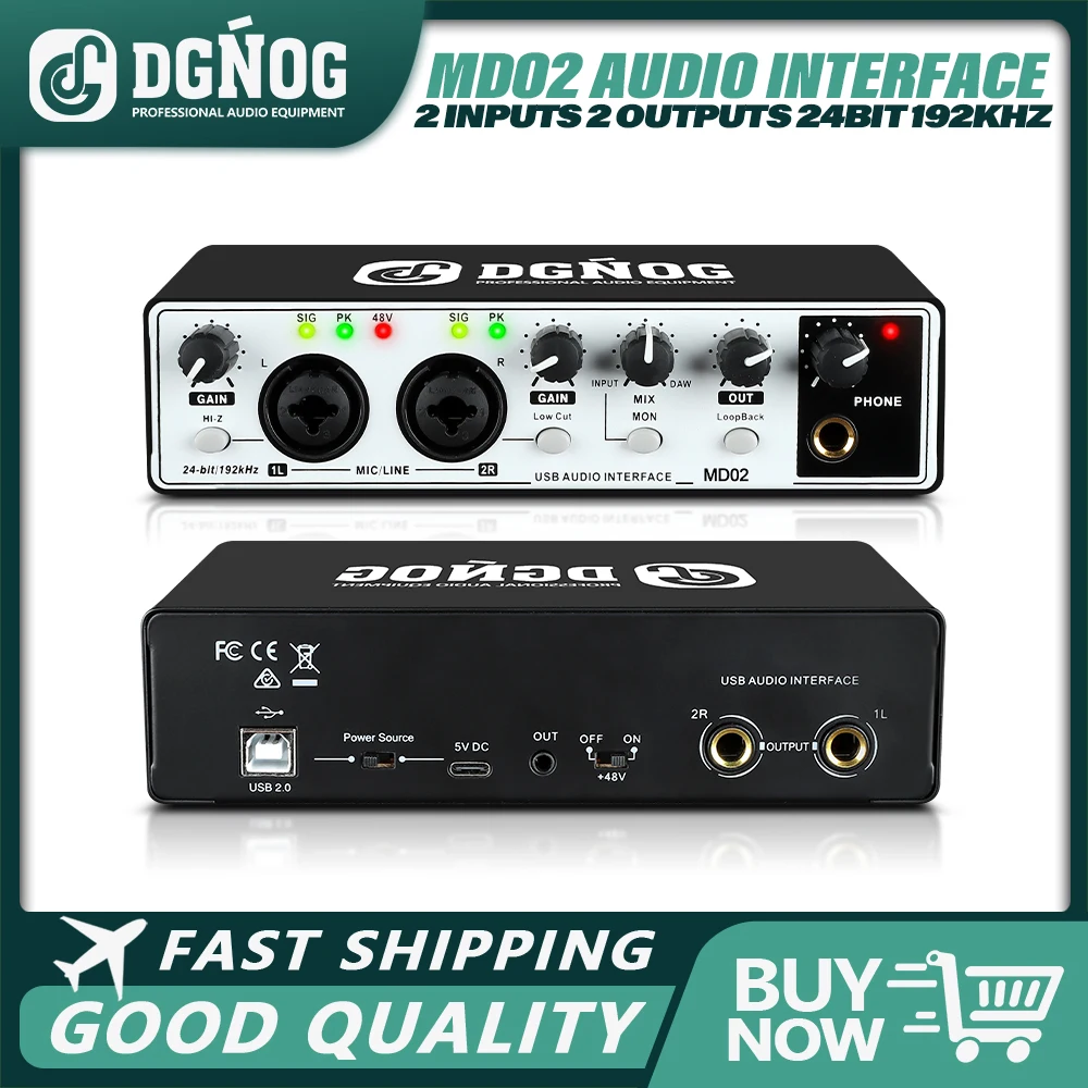DGNOG-MD02-USB-Audio-Interface-Professional-Computer-Recording-Sound ...