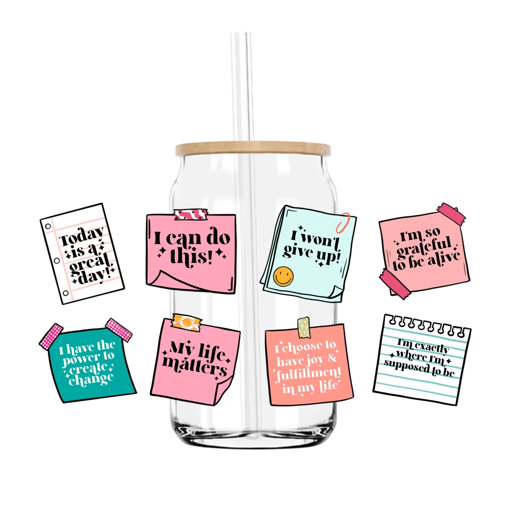 16OZ UV DTF Cup Wrap Transfers Stickers Affirmations Sticky Notes ...