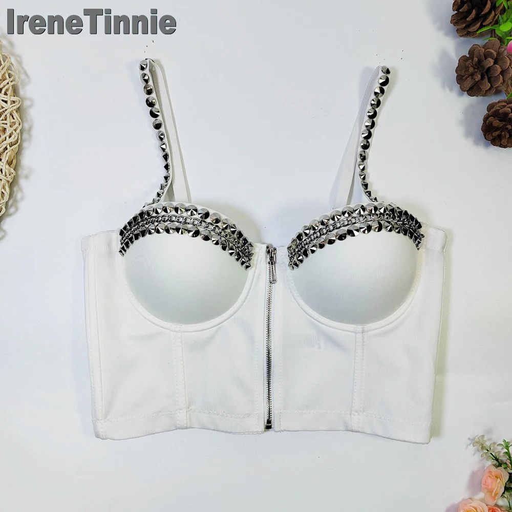 IRENE-TINNIE-Zipper-Cardigan-Top-Camis-Lady-Wrap-Chest-Nail-Beaded ...