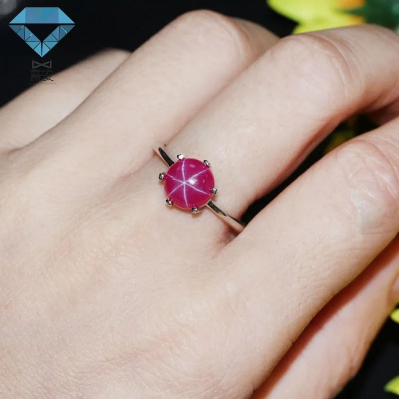 Six-Prong-Star-Ruby-8mm-925-Silver-Plated-White-Open-Adjustable-Ring ...