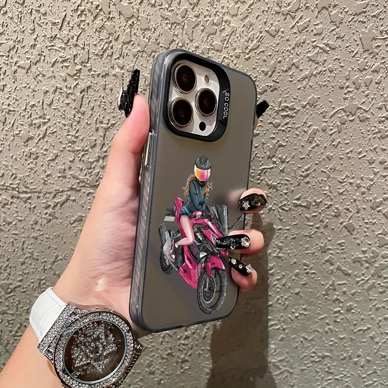 Motorcycle girl graphic phone case for iPhone 15 14 13 12 11 x XR Xs ...