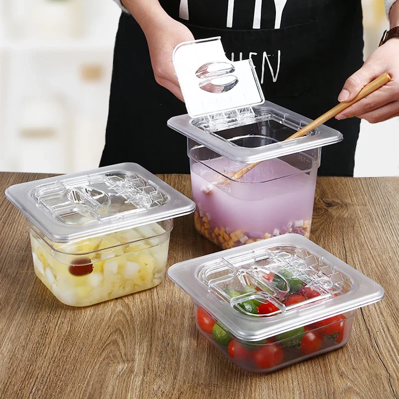 Plastic-Food-Container-with-Lid-1-6-Size-Acrylic-Transparent-Food ...