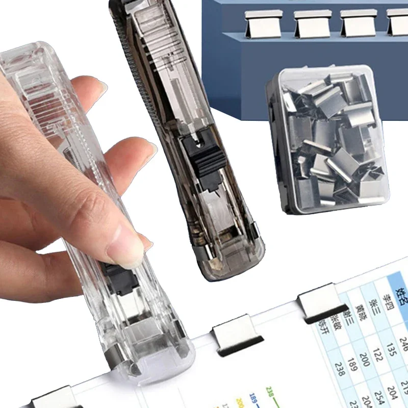 Staple-Metal-Clip-Push-Hand-Paper-Clipper-with-Refill-Fixing-Organizing ...