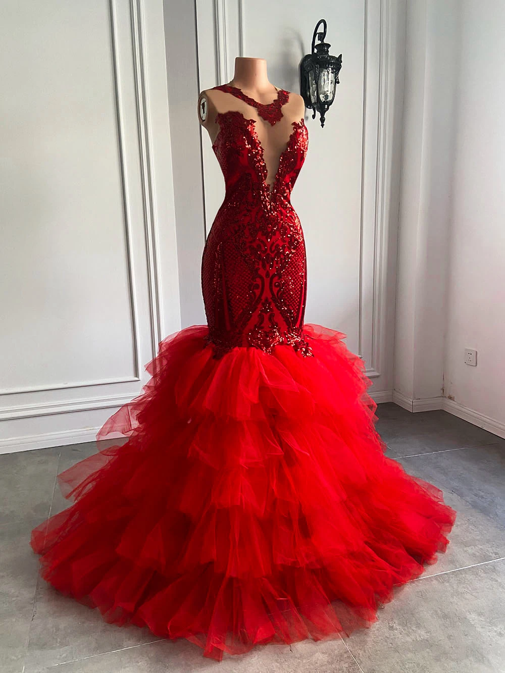 Black And Red Mermaid Prom Dresses