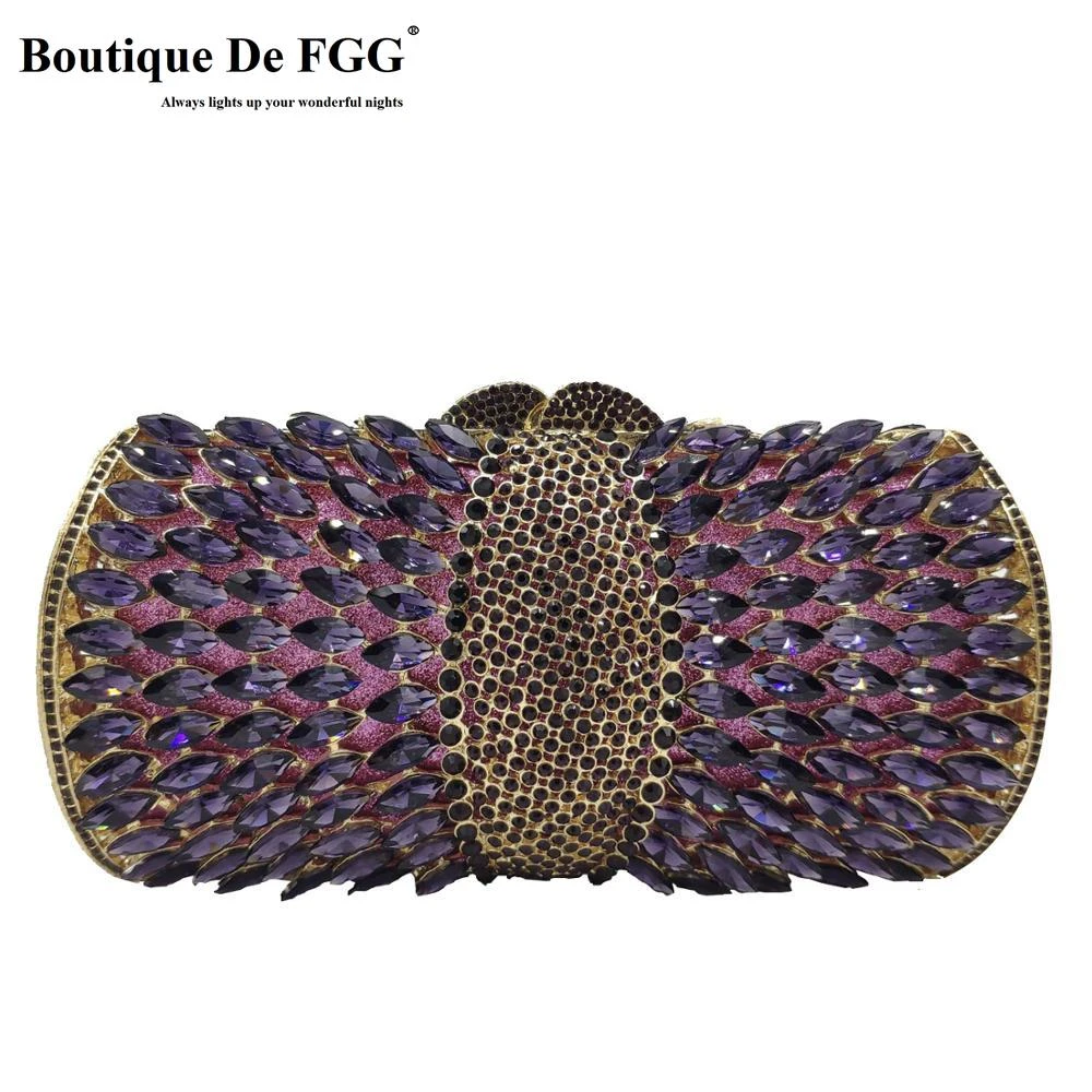 Boutique De Fgg Elegant Purple Women Crystal Evening Bags Hollow Out ...