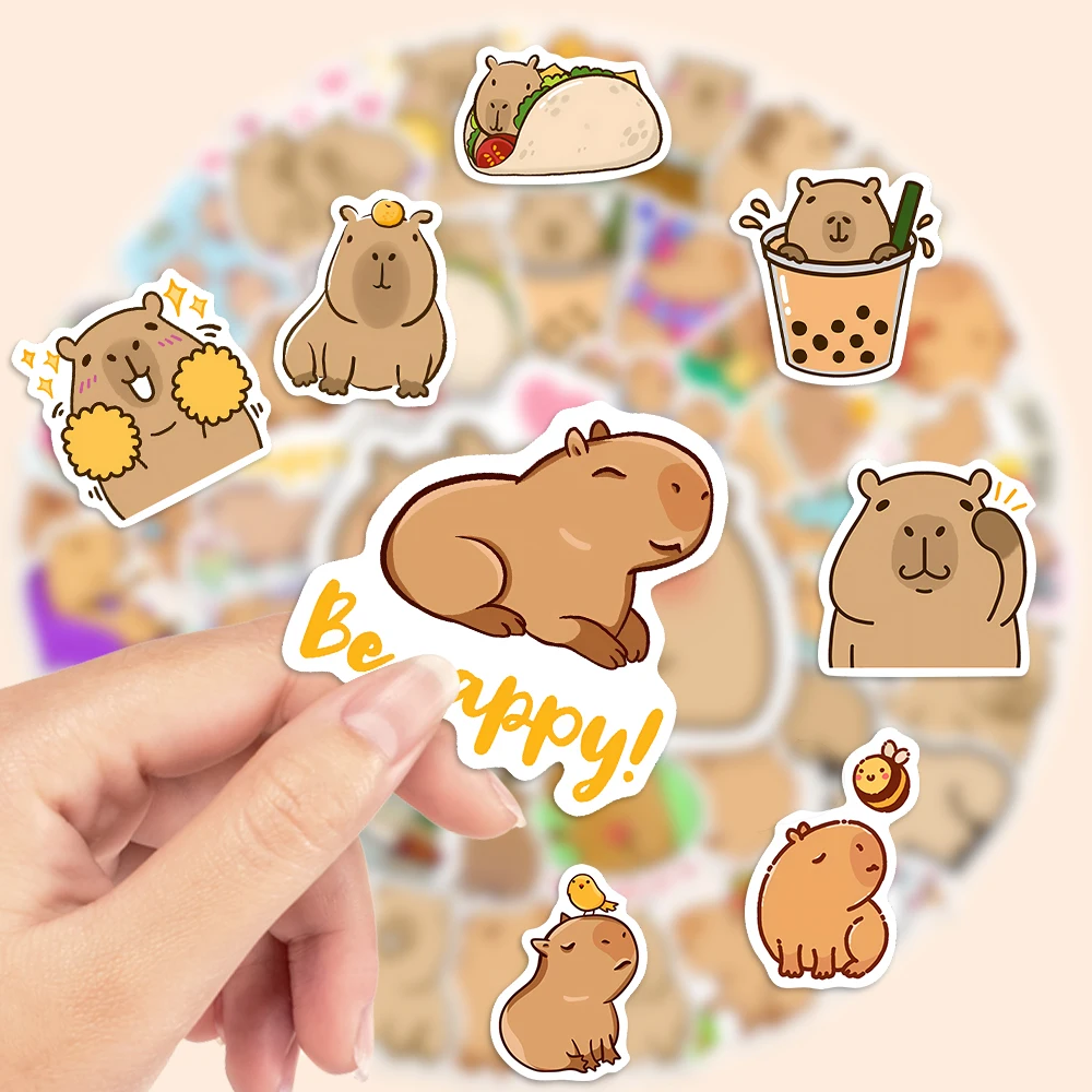 Plump Capybara Cartoon Cute Brown Animals Stickers Aesthetic Decals PVC ...