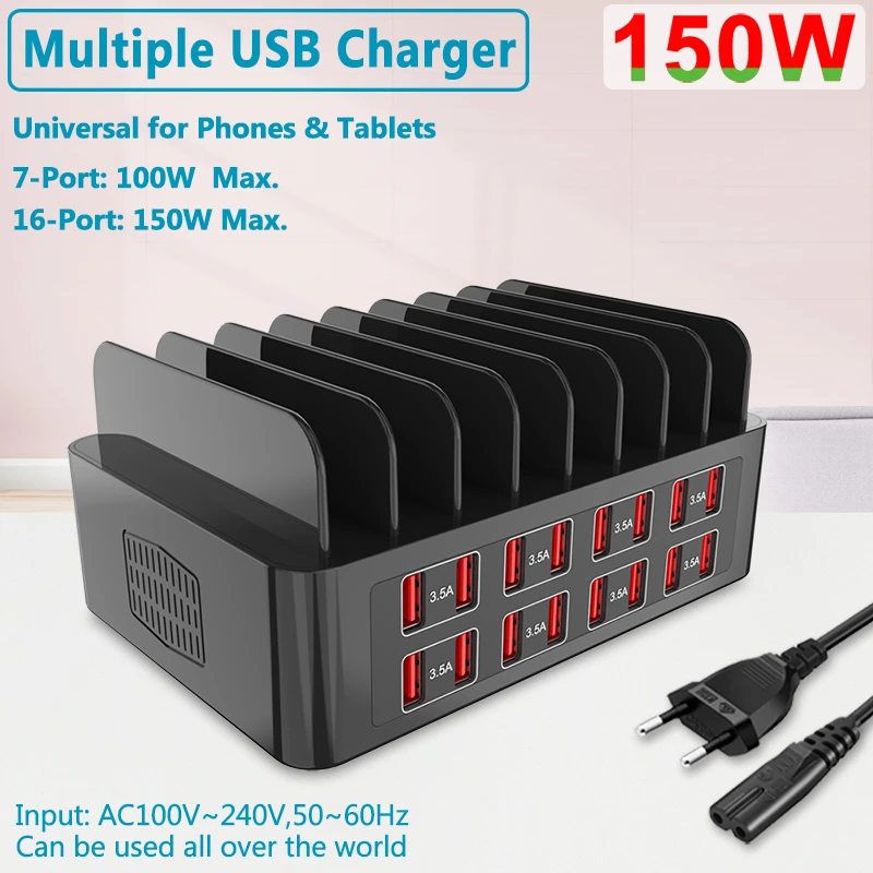 150W Universal USB Charger Multiple Ports HUB Fast Charging Station ...