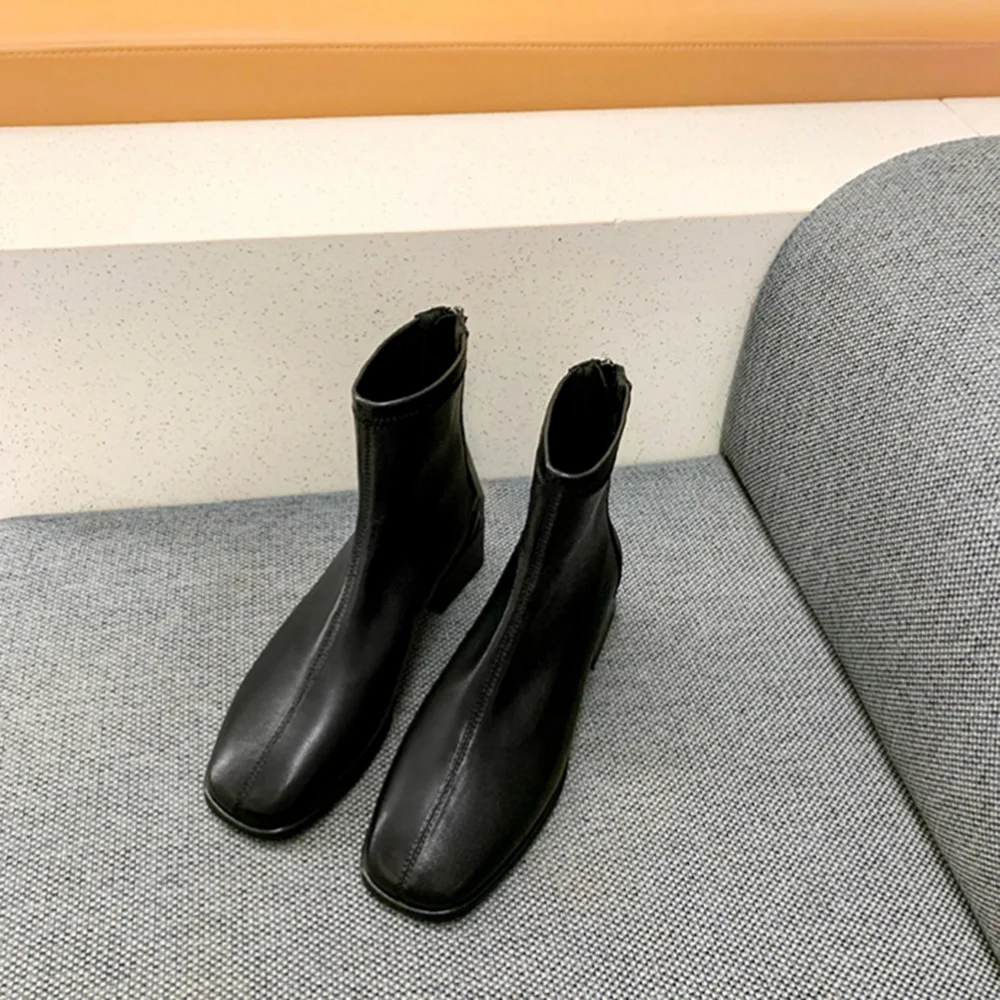 Designer-Genuine-Leather-Women-s-Shoes-Square-Toe-Thick-Heel-Ankle ...