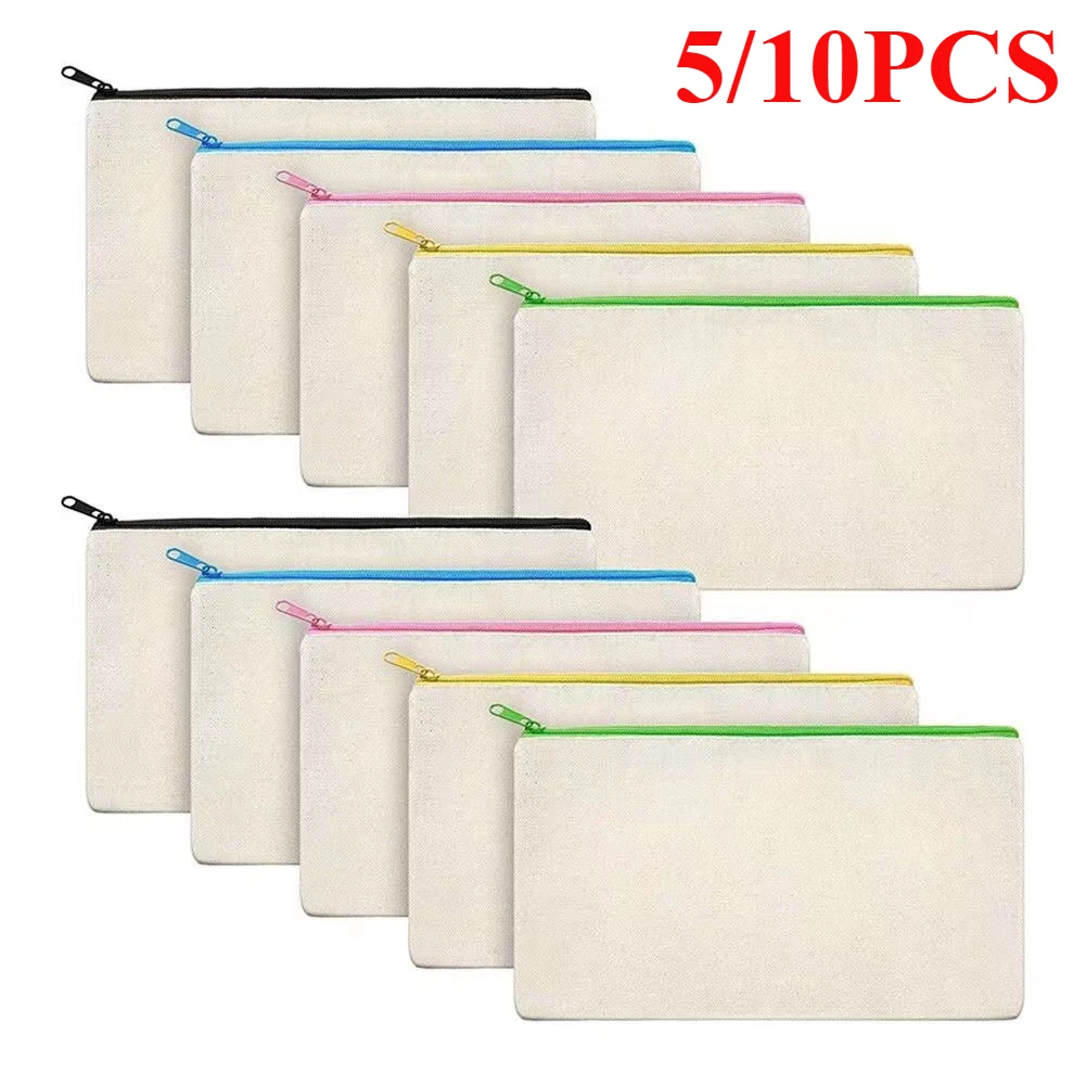 3/5/10 Pcs/Lot Student School Canvas Zipper Storage Bags DIY Blank ...