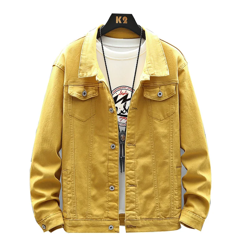 Men Classic Pure Color Denim Jacket Slim Stretch Coat Top Outerwear ...