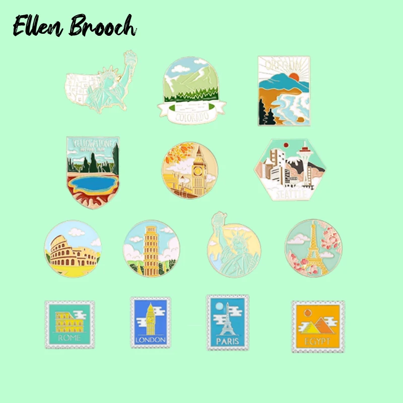 Landmark Enamel Pins Rome London Paris Statue of Liberty Brooches Shirt ...