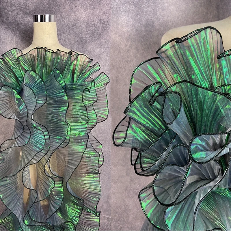 1 Yard Mermaid Pleated Flower Lace Magic Color Laser Gradient For ...