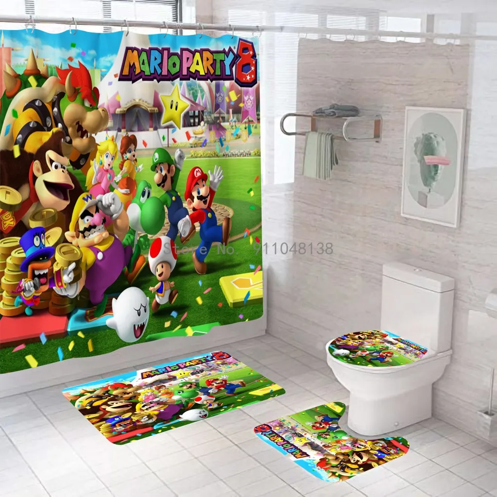 4-Pieces-Hot-Super-Mario-Bath-Shower-Waterproof-Curtains-in-the ...