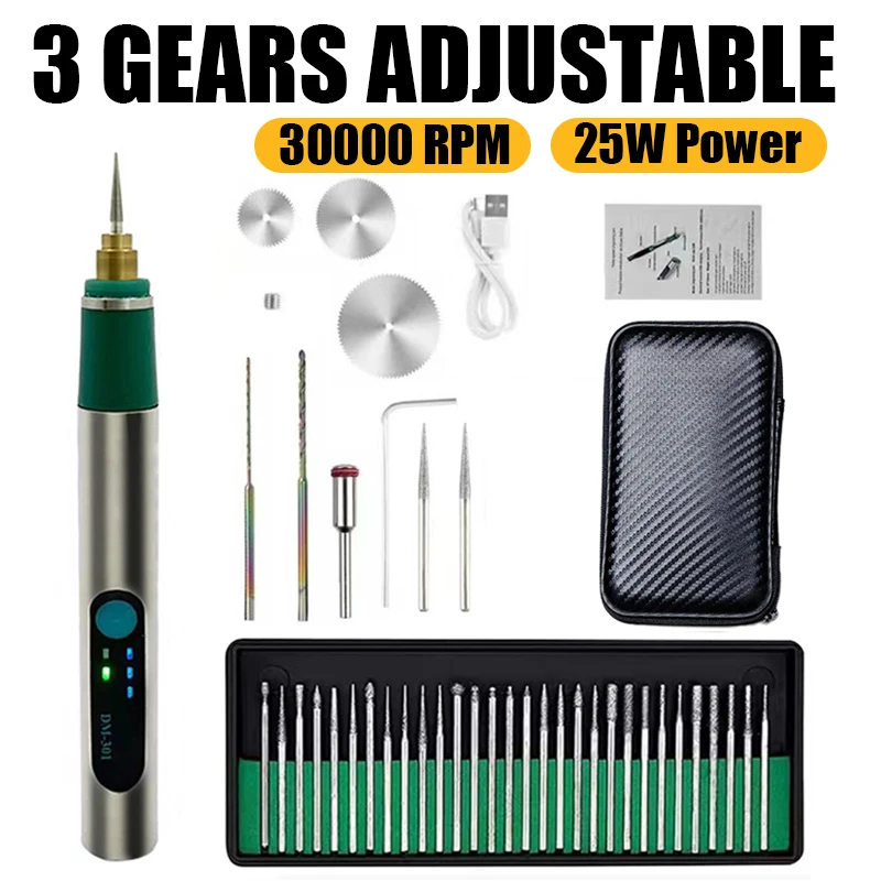 3-Gear-Electric-Micro-Engraver-Pen-30000rmp-with-Scriber-Pen-USB ...