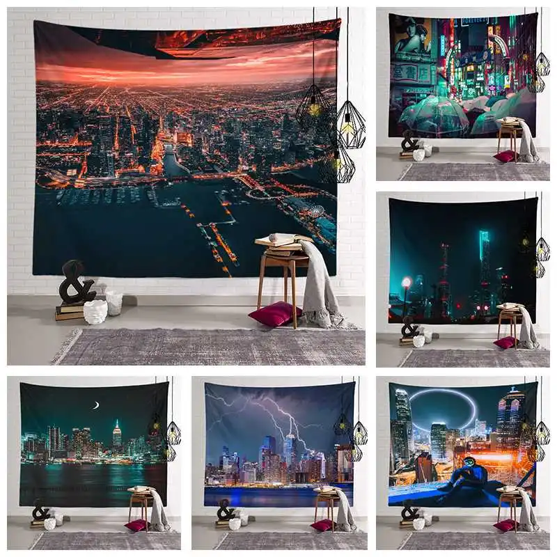 Neon-high-rise-building-home-dormitory-living-room-decoration-wall-rug ...