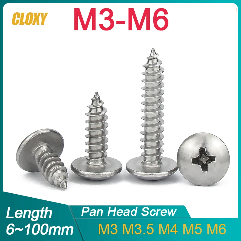 50/ 20/ 10pcs M3 M3.5 M4 M5 M6 Cross Recessed Truss Head Self-tapping Screw 304 Stainless Steel ...