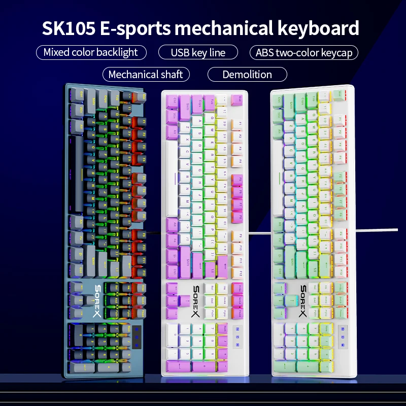 SOREX SK105 RGB ABS Gaming 105 Key Mechanical Removable Wrist Rest ...