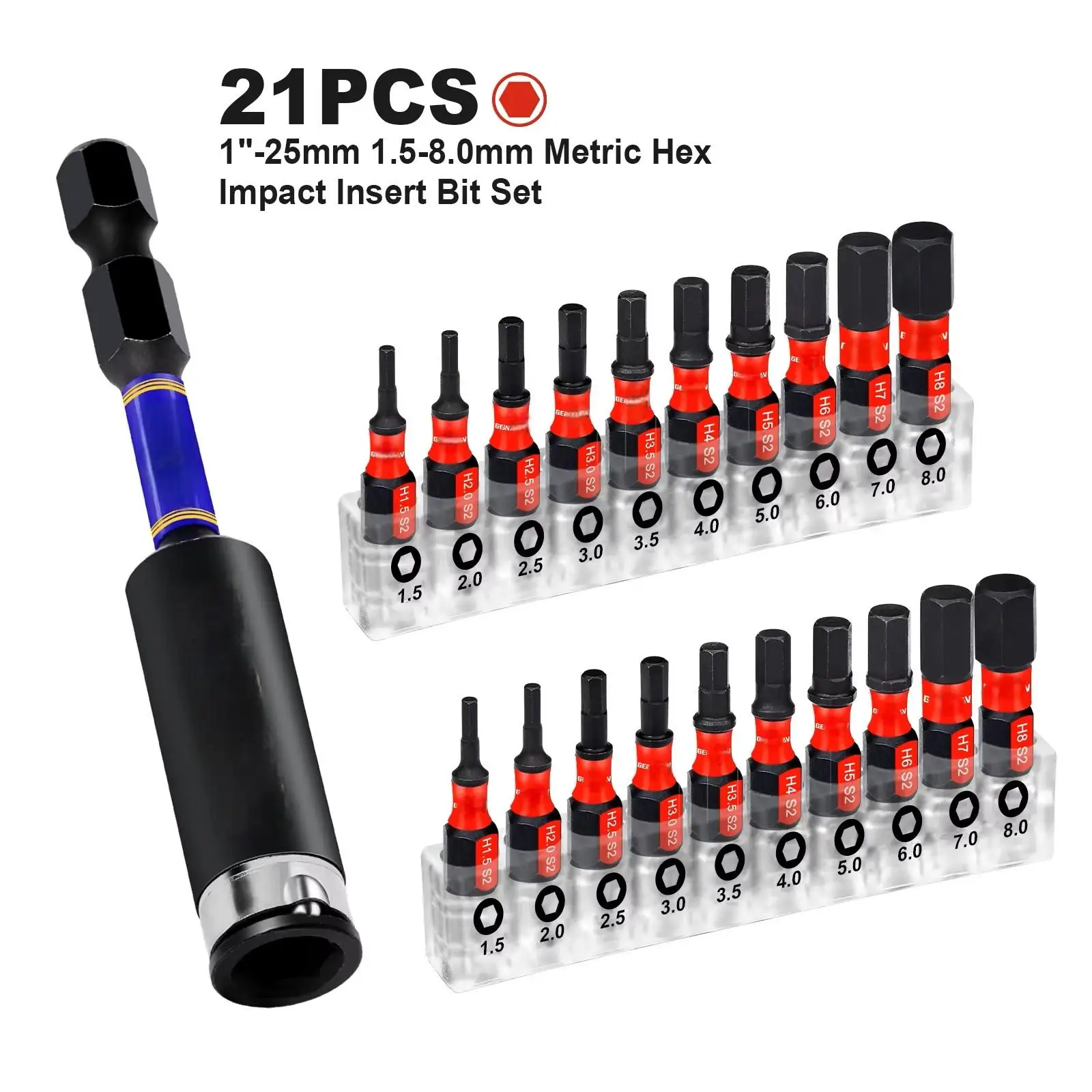 1inches Multi Hex Head Metric Insert Bits Set,S2 Steel Hex Screwdriver ...