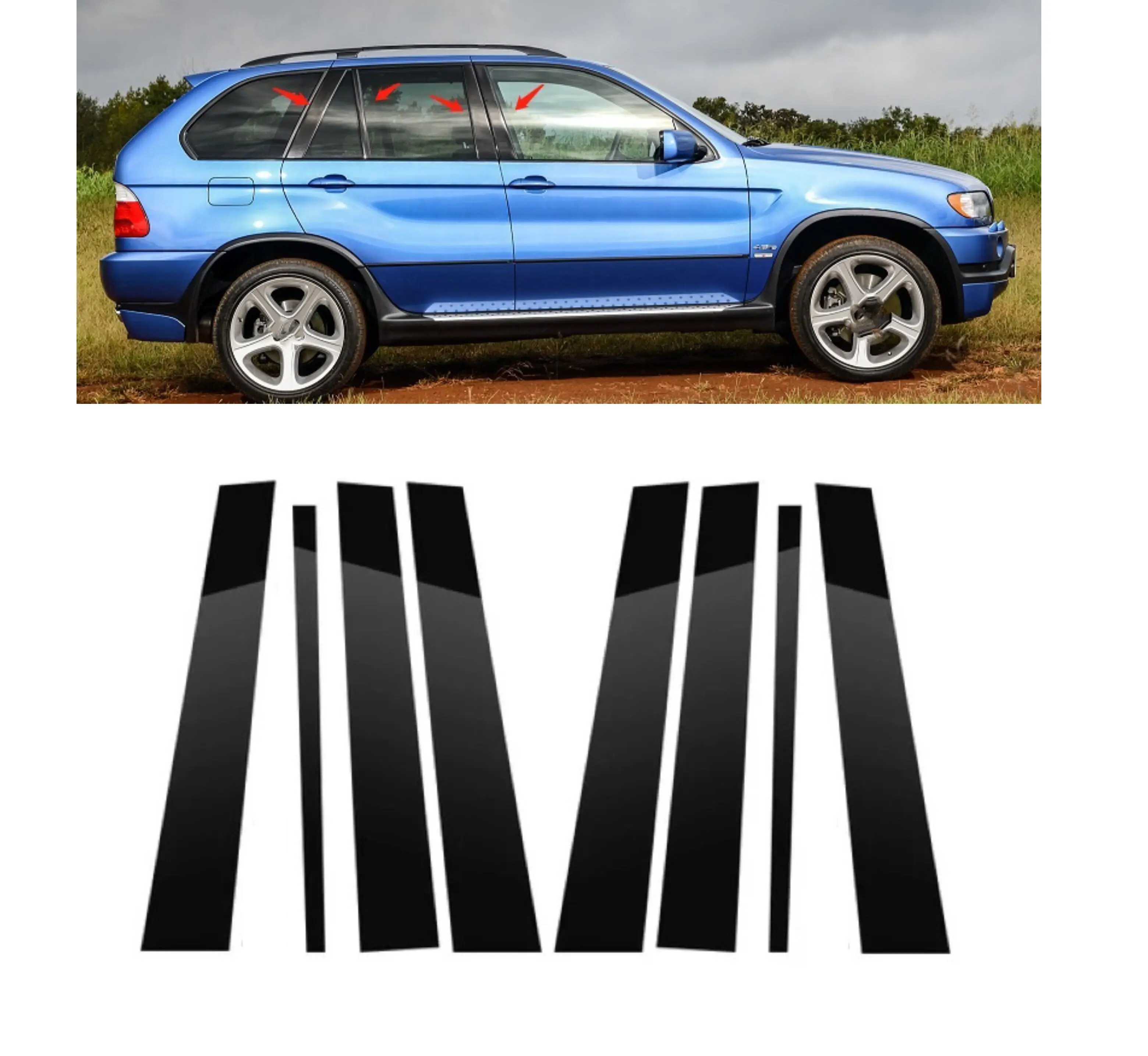 8Pcs-Car-Door-Window-Pillar-Posts-Trim-Covers-Sticker-For-BMW-X5-E53 ...