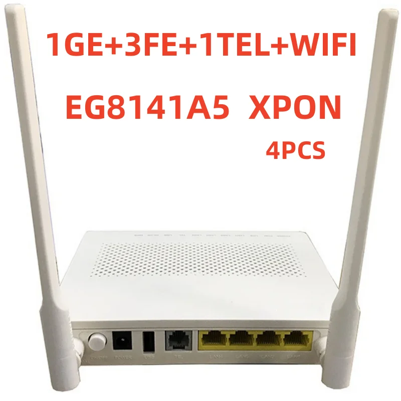4pcs New EG8141A5 and Power GPON EPON XPON ONU Modem FTTH ONT Router 1GE + 3FE + 1Tel + 2.4G ...