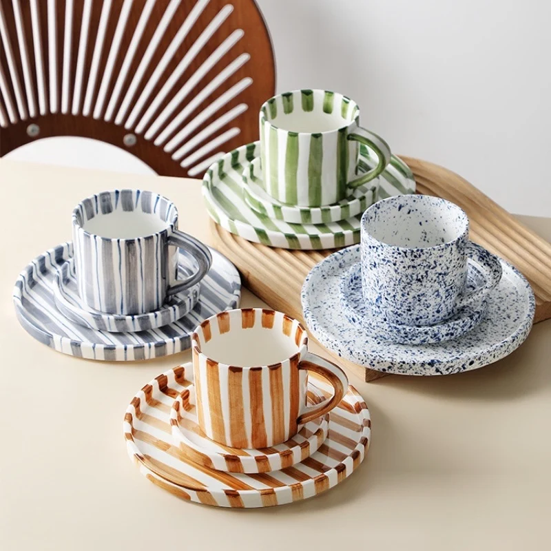 Nordic-Style-Creative-Cup-and-Saucer-Set-Simple-Hand-Painted-Striped ...