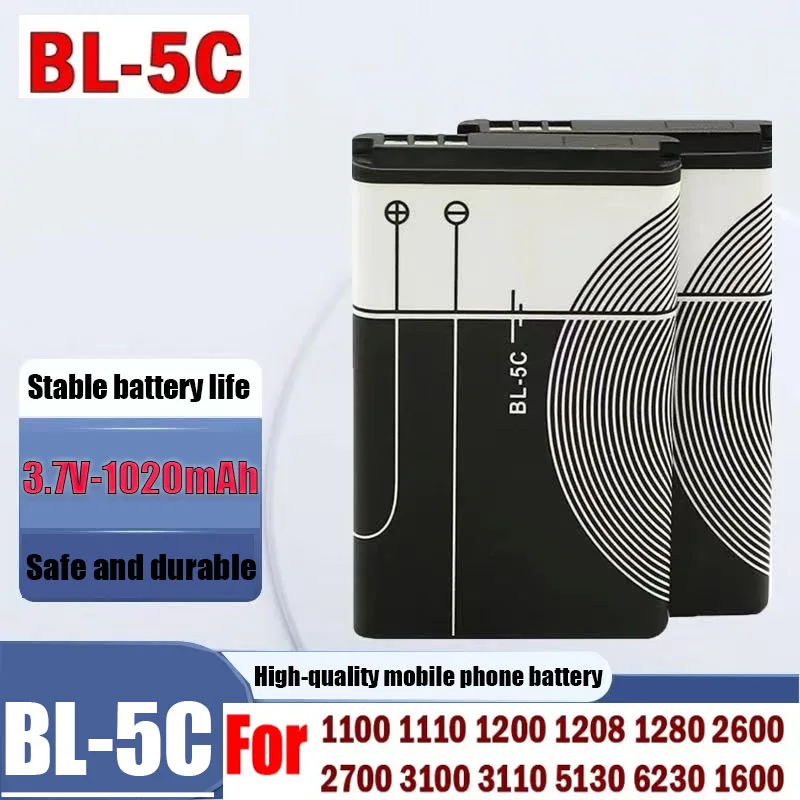 3.7V 1020mAh BL-5C BL5C Lithium Polymer Phone Battery for 1100 1110 ...