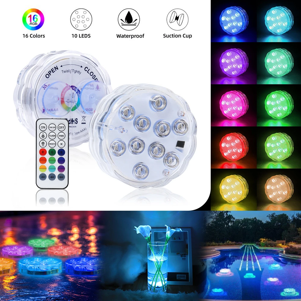 10leds RGB Submersible Light Underwater LED Night Light Swimming Pool ...