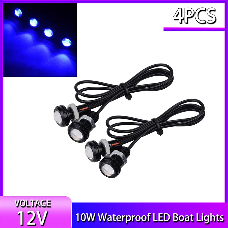 4pcs 12v 10w Blue Led Boat Light Waterproof Outrigger Spreader Transom ...