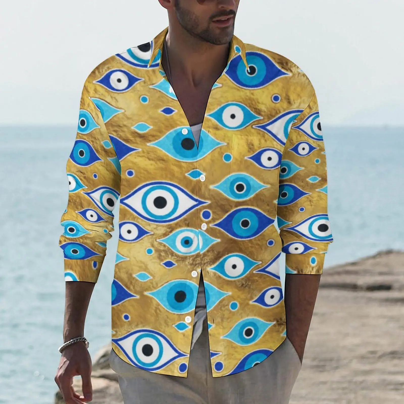 Matiasma Evil Eye Casual Shirts Men Greek Mati Mataki Shirt Long Sleeve ...