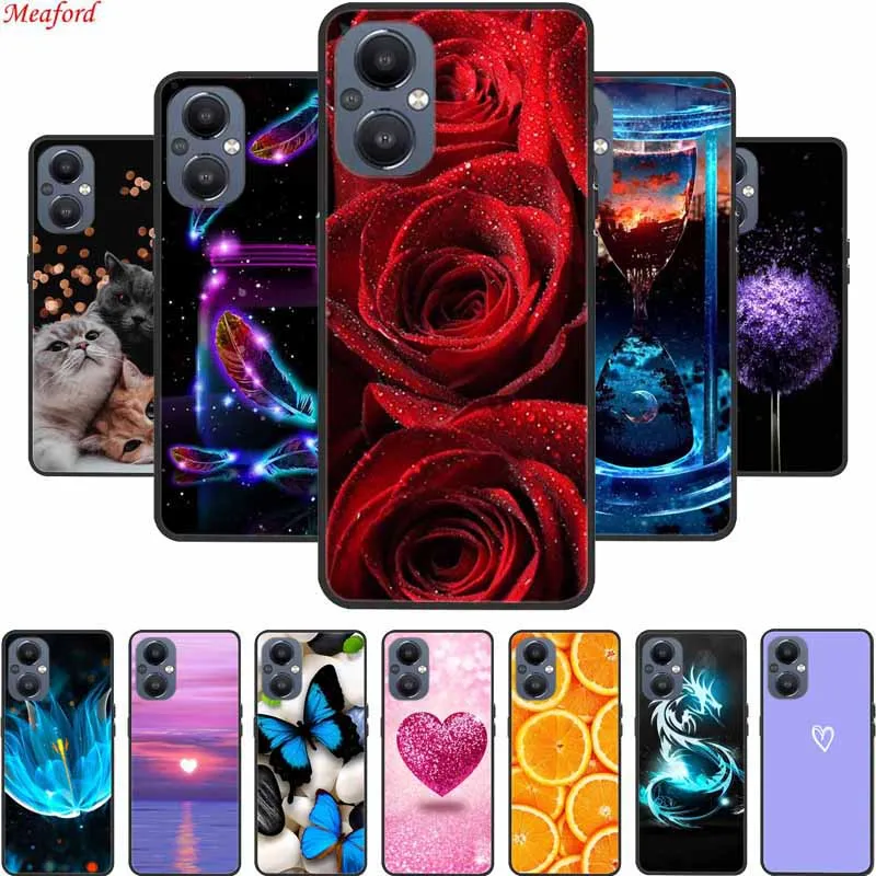 Phone Case For OnePlus Nord N20 5G Case Rose Black Silicone Soft Phone ...