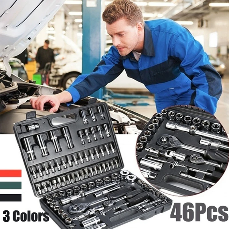 46pcs Wrench Socket Set Hardware Spanner Screwdriver Ratchet Wrench Kit ...